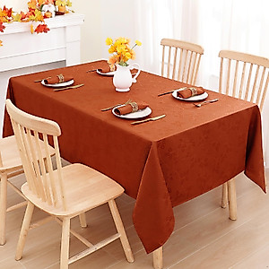 Moosfor Fall Tablecloth Rectangle 60x102 Inch, Waterproof Autumn Leaves Jacquard Table Cloth, Damask Fabric Table Covers for Harvest Parties, and Thanksgiving Decor, Rust/Burnt Orange