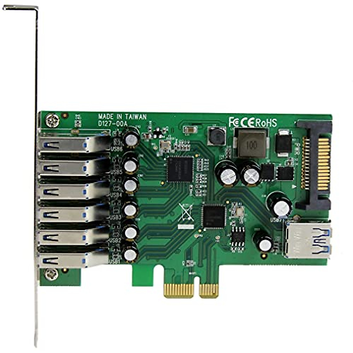 StarTech.com 7 Port PCI Express USB 3.0 Card - 5Gbps - Standard & Low-Profile - SATA Power - UASP Support - 1 Internal & 6 External USB 3.0 Ports , TAA (PEXUSB3S7)