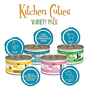Weruva Cats in The Kitchen, Kitchen Cuties Variety Pack, Wet Cat Food, 3.2oz Can (Pack of 12)