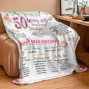 HAINANBOY 50th Birthday Gifts for Women with Box, 50th Birthday Decoration Blanket Birthday Gift for 50 Year Old Women, 1963 50th Birthday Gifts Ideas