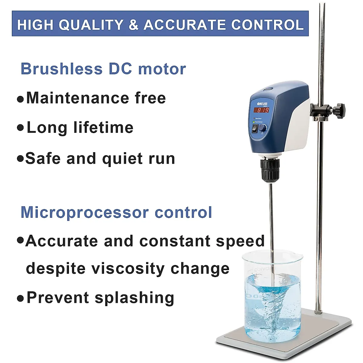 ONiLAB Electric Overhead Stirrer, LED Digital Overhead Stirrer Mixer with Stirring Rod，20L ，10000 mPas ， 50~2200RPM, Aluminum Alloy(Stirrer only, Stand not Included)