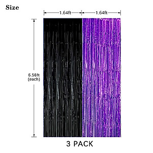 Graduation Decorations 2024 Purple Black Foil Fringe Backdrops, Black Purple Party Decorations Streamer Tinsel Curtains for Graduation Birthday Halloween Party(3 Pack)