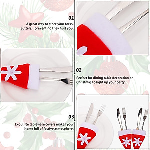 Whaline 30Pcs Christmas Mini Santa Hat Silverware Holders Cup Bottles Cover with Snowflake Tableware Holder Cutlery Knife Fork Spoon Holder Bag for Xmas Party Dinnerware Kitchen Table Setting
