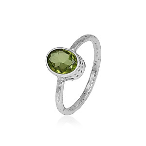 Silver Eternity 6X8 MM Oval Peridot Ring Gemstone Jewelry (7)