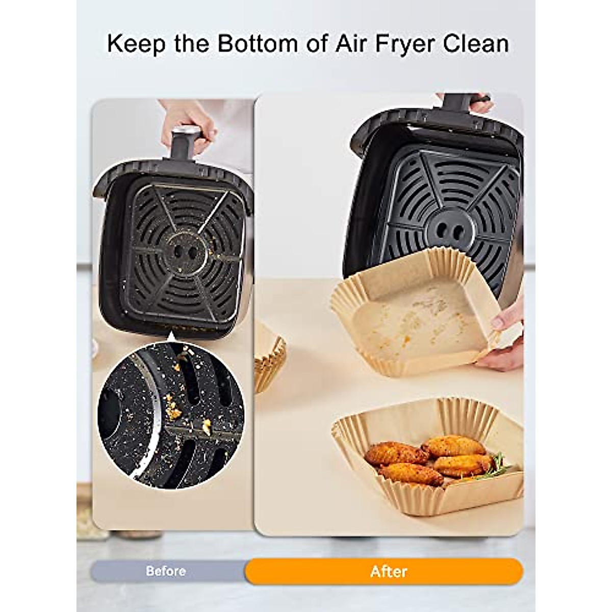 SMARTAKE Air Fryer Liners, 120 PCS Air Fryer Disposable Paper Liner, 6.1" Square Airfryer Basket Parchment Paper Liners, Non-Stick Oil-Proof for Frying Baking Roasting Oven, Fit 2-3 QT, Unbleached