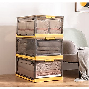 RUTILY Collapsible Storage Bins with Lids Plastic Folding Storage Boxes for Organizing Big Storage Containers and Stackable Storage Bins With Wheels for Home and Garage Organization…