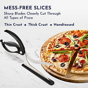 Loftern Pizza Scissors - Non-Stick Pizza Scissors with Firm Grip Base - Food Grade Stainless Steel Pizza Cutter - 5-in-1 Food Slicer & Pizza Server - Durable, Safe & Mess Free