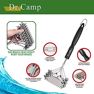 Dr.Camp 2 PCS Stainless Steel BBQ Grill Brush,BBQ Brush,Grill Scraper, Grill Brush for Outdoot,Grill Cleaning Brush, Barbecue Tool Set with Big Handle for Outdoor Grill