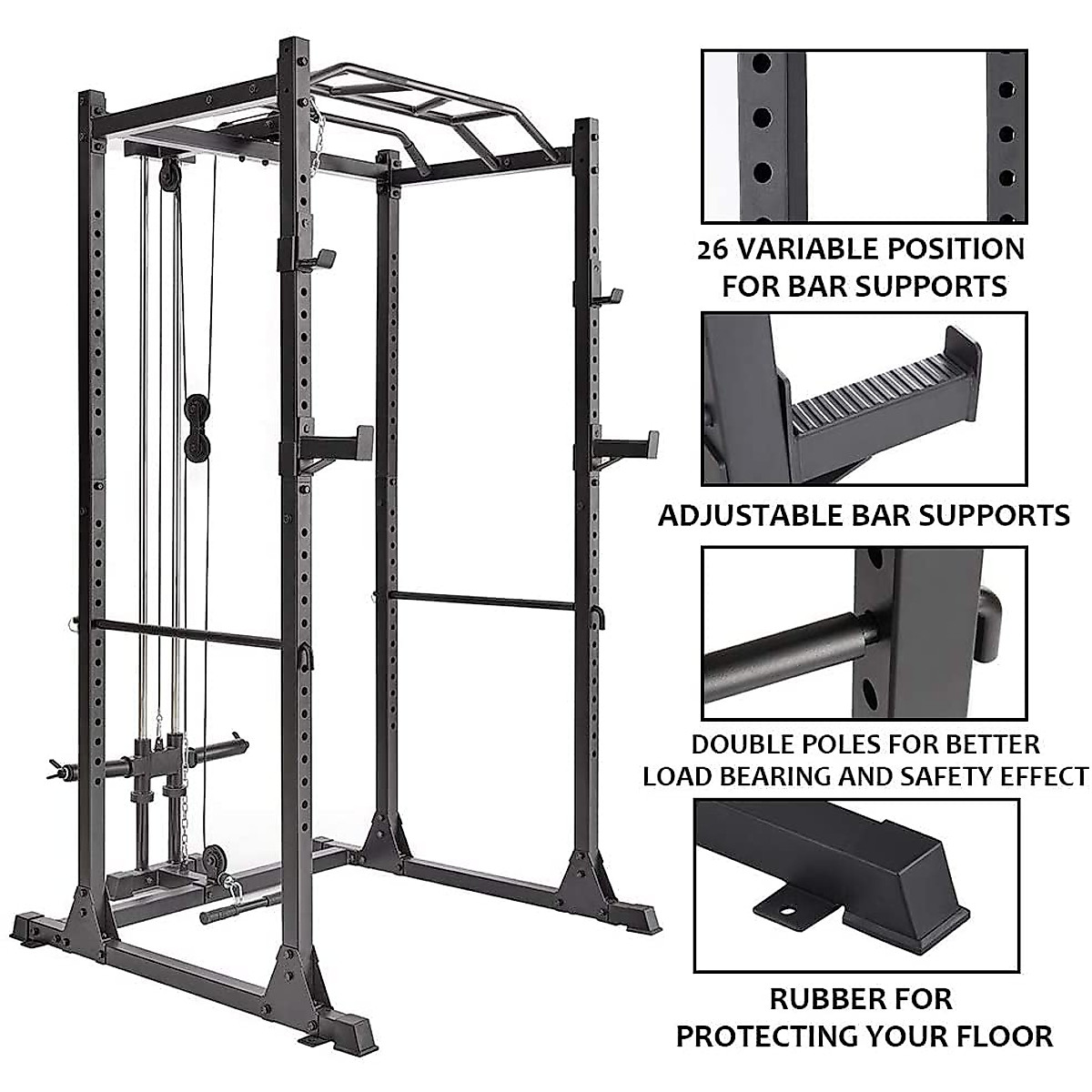 fissfire Power Cage with LAT Pulldown Home Gym 1200lbs Workout Equipment LAT Pulldown Pulley System Attachment