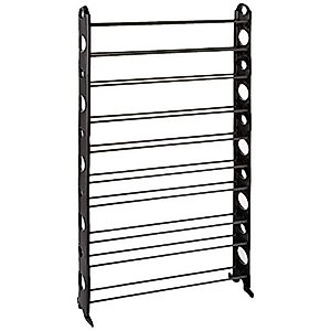 Home Basics Free Standing 50 Pair Shoe Organizer Rack, Ideal for Entryway and Hallway, Black