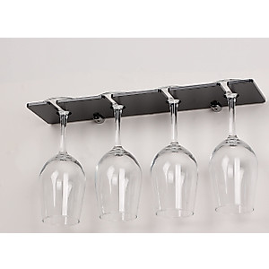 Wine Rack Wall Mounted Wine Glass Holder 4 Wine Glasses Holder Rack Stemware Display Drying Storage for Kitchen Home Bar (Black)