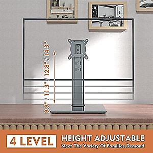 Universal Swivel TV Stand/Base Table Top TV Stand for 13 to 32 inch TVs with 100 Degree Swivel, 4 Level Height Adjustable, Heavy Duty Tempered Glass Base, Holds up to 77lbs, HT07B-001