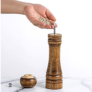 Wood Pepper Grinder Pepper Mill,Adjustable Coarseness Wooden Peppermill, Ceramic Grinding Mechanism Salt Mill Refillable - 8 inch