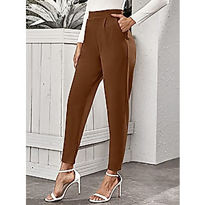Floerns Women's Solid High Waist Tapered Ankle Stretch Work Pants Chocolate Brown M