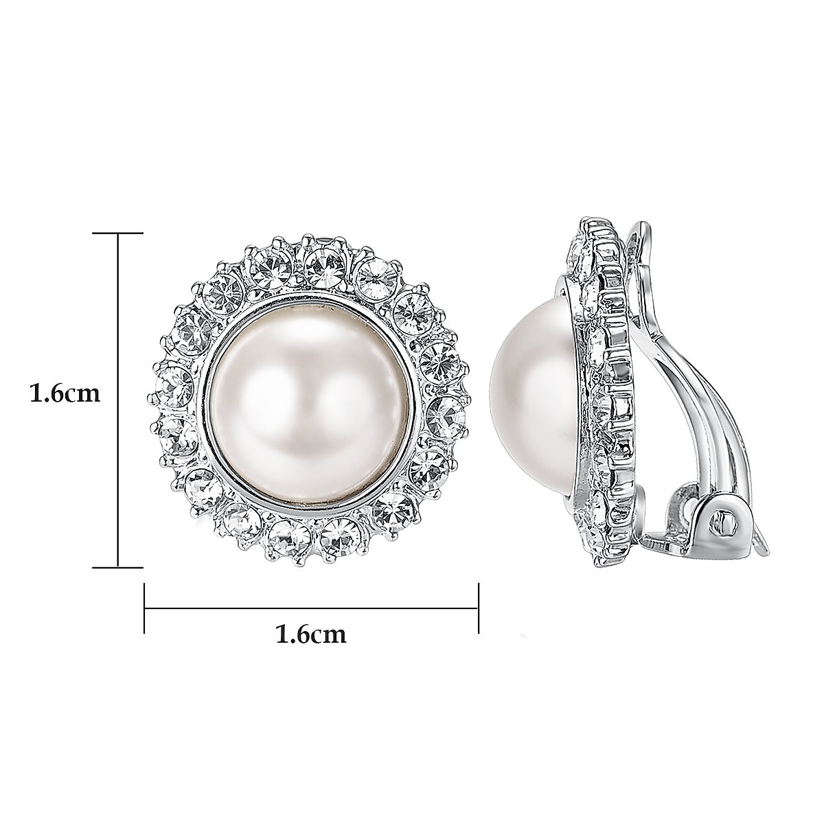 Yoursfs Large Faux Pearl Diamond Clip On Earrings For Women Dressy Vintage Silver Rhinestone Non Pierced Earring Comfort Round Ear Clips Jewelry