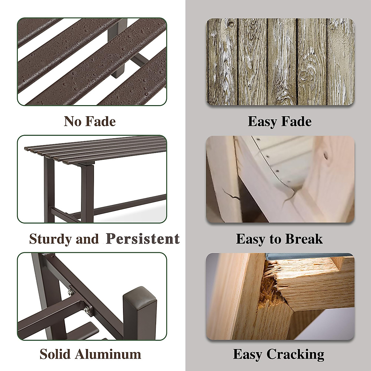 Mutaomay Outdoor Bench, Metal Weatherproof Front Porch Bench, 2-Person Porch Bench, Anti-Rust Outdoor Backless Bench for Park, Swimming Pool, and Yard, Light Weight with 350LBS Capacity (Dark Brown)