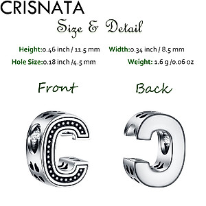 Letter C Charms, Initial C Alphabet Beads in Vintage 925 Sterling Silver, fits Pandora Women Charm Bracelet, Gift for Christmas/Cousin/Couple