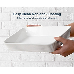ONEMORE Ceramic Baking Dish, 9x13 Baking Pan Casserole Dish Large Rectangular Baking Dishes for Oven Deep Dish Lasagna Pan for Family Meals Ribbed White Bakeware for Roasting & Serving