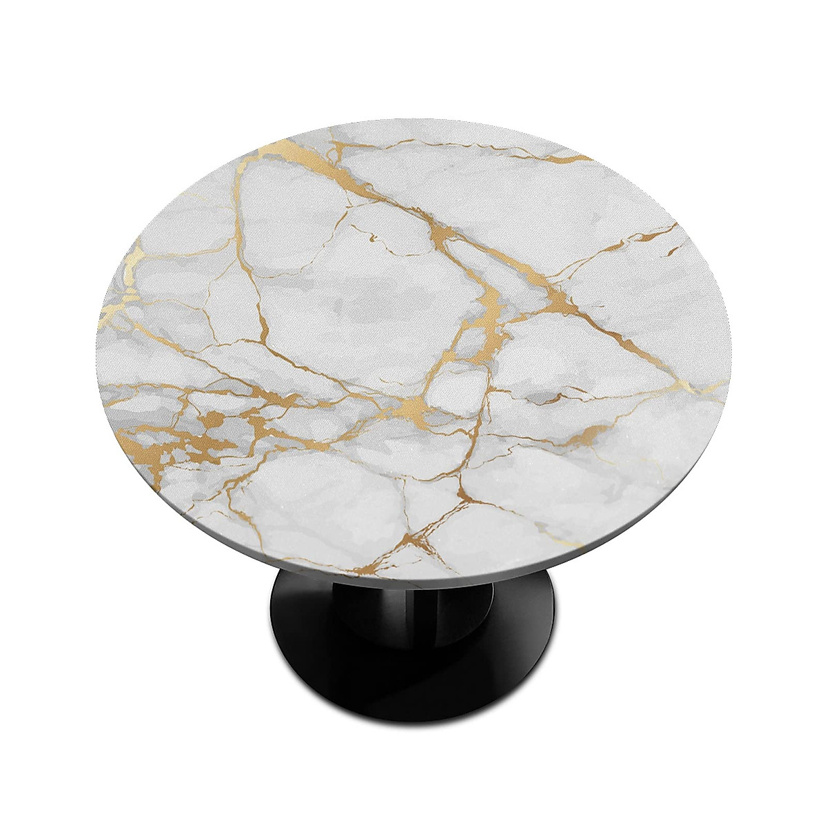 AUUXVA Marble Round Tablecloth with Elastic Edge,White Gold Marble Fitted Table Cloth Waterproof Wipeable Round Table Cover for Dining Kitchen Party Indoor Outdoor Patio Table 45"-56" Diameter