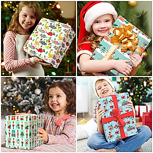 MotiGiftie Christmas Wrapping Paper for Kids Boys Girls, 12 Sheets Xmas Gift Wrapping Paper Dinosaurs, Sloth, Polar Bear, Penguin, Nutcracker, Red Truck Designs Gift Wrap 20 x 28 Inches