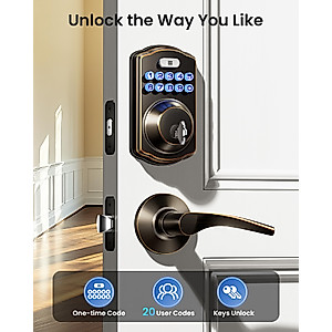 Veise Keyless Entry Door Lock with 2 Lever Handles - Electronic Keypad Deadbolt, Easy Installation Digital Smart Front Door Lock Set, Oil Rubbed Bronze