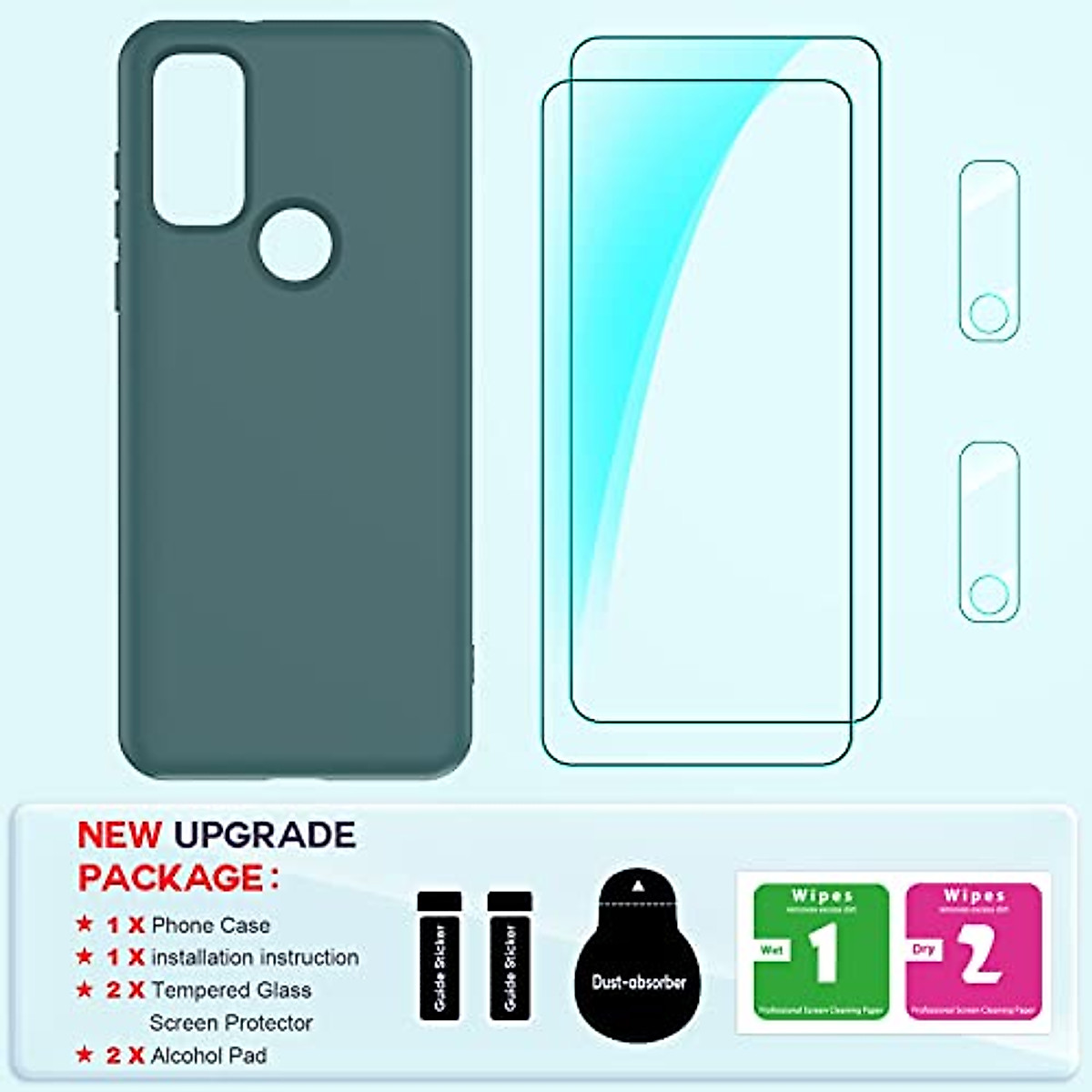LeYi for Moto G Pure Case, Phone Case Moto G Pure with [2 Pack] Tempered Glass Screen Protector & Camera Lens Protector, Liquid Silicone Slim Silky-Soft Protective Case for Moto G Pure, Green