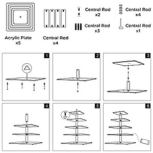 Vdomus 5-Tier Acrylic Cup Cake Stand Display Tower with LED String Lights, Dessert Tree Tower Display Tiered Cupcake Stand Holder Platter for Birthday Wedding Party Celebration, Warm