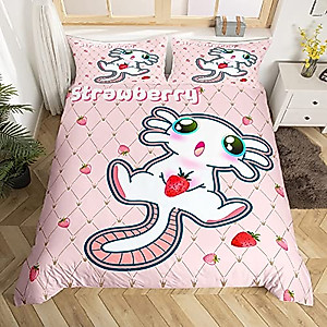 Erosebridal Kawaii Axolotl Beding Set Full Decor Sea Wildlife Comforter Cover Cute Rainbow Bed Sets for Girls Boys Bedroom Animal Pet Theme Duvet Cover Colorful Galaxy Bedspread Cover 3pcs