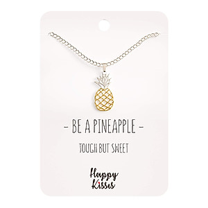 Happy Kisses Pineapple Necklace – Be A Pineapple Pendant – Message Card (Gold and Silver)