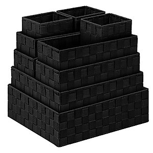 Bellzacasa Woven Baskets for Storage (Set of 9), Storage Baskets for Organizing, Baskets Cube Bin Container Baskets Storage Boxes Organizers for Drawer, Shelves, Closet, Bathroom (9 Piece - Black)