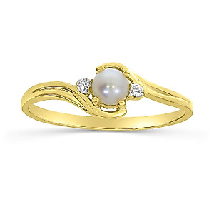 Direct-Jewelry 14k Yellow Gold Freshwater Cultured Pearl And Diamond Ring (Size 9)