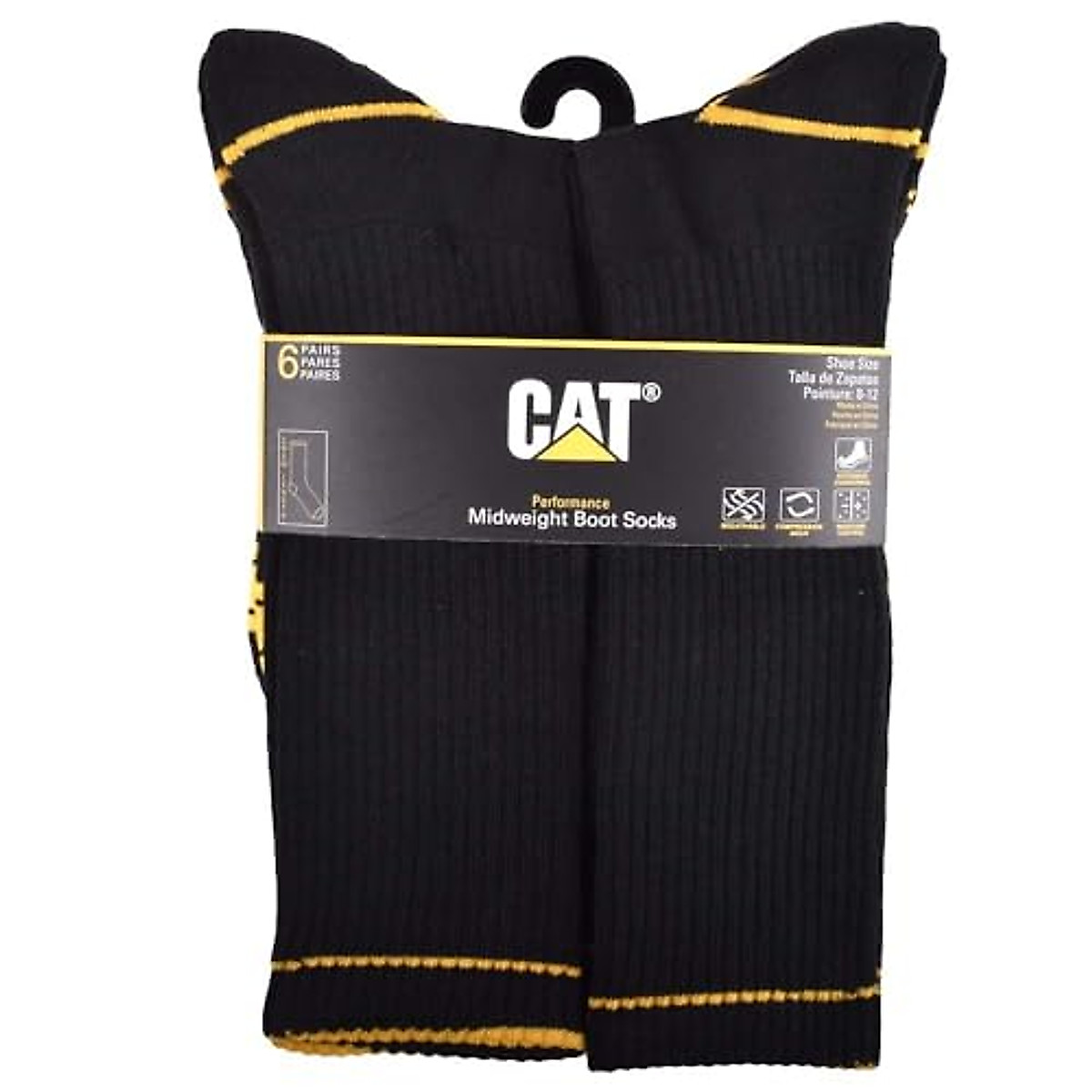 Cat mens 3-pack Half Cushioned Crew Sock, Black (6 Pack), Large US