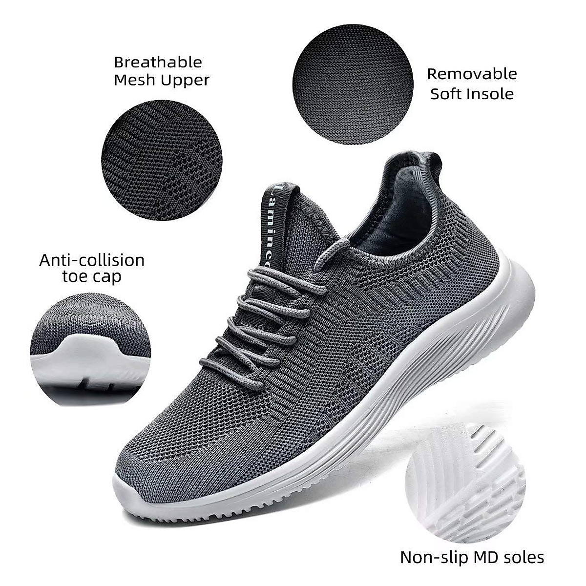 Lamincoa Men's Tennis Shoes Slip On Lightweight Athletic Fashion Casual Sneakers for Walking Running Gym Fitness Gray US 9.5