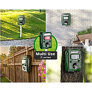 YARDEC Solar Animal Repellent Outdoor with Drill Bit - Waterproof Motion Activated Ultrasonic Animal Repeller with LED Flashing Light to Repel Deer, Rabbit, Squirrel, Skunk, Cat, Raccoon, Dog, etc.