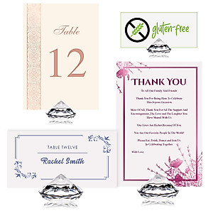 Diamond Table Number Holder & Place Card Holders [20 Pack] Sturdy, Crystal-Clear Acrylic Table Card Stands for Party & Wedding Table Decorations