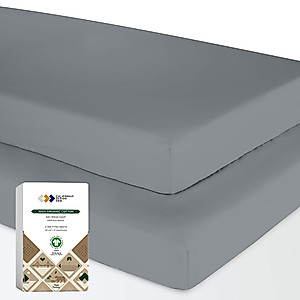 100% Organic Cotton Crib Sheets for Boys or Girls, Set of 2 Fitted Sheets, Cooling & Softest Baby Crib Sheets for Girl, Crib Mattress Sheet or Toddler Bed Sheets, Percale (Dark Gray)