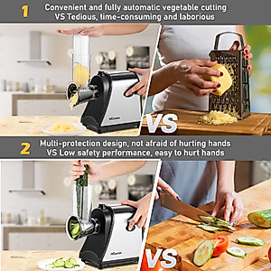 Electric Cheese Grater, 250W Multifunctional Vegetable Cutter for Home Use, 5 Stainless Steel Rotary Blades and One-Touch Control, Electric Salad Maker Cheese Shredder for Cheeses, Fruit, Veggies