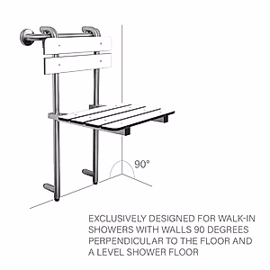 Portable Hanging Profile Bench Shower Seat with 18-inch Grab Bar, Grab Bar Supported, Stainless Steel, White