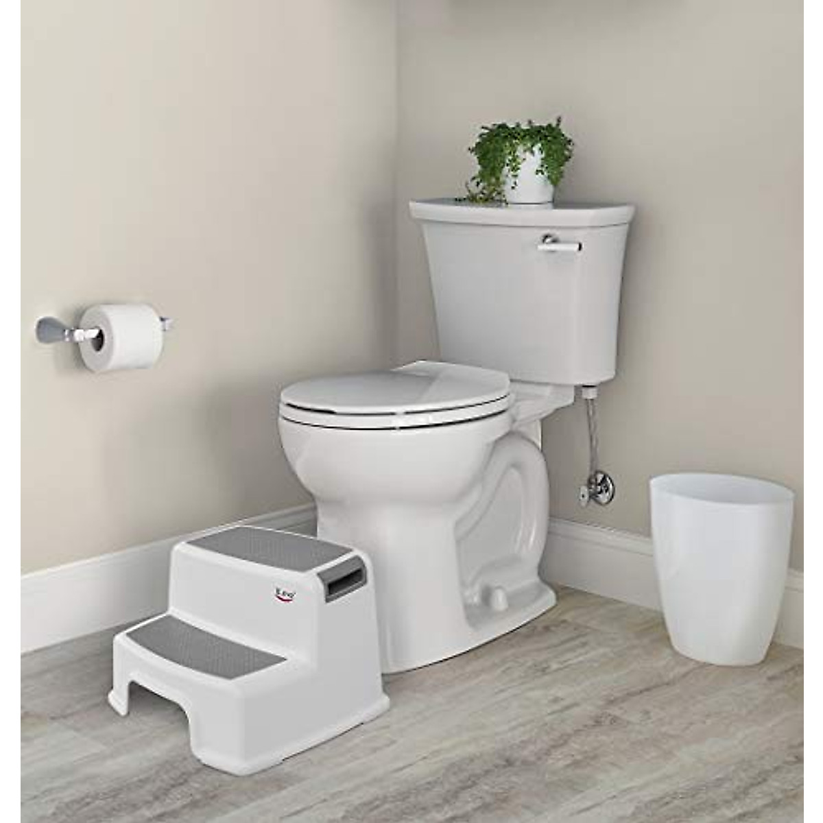 iLove Wide+ 2 Step Stool for Kids and Toddlers, Bathroom and Toilet Stool for Potty Training, Slip-Resistant Soft Grips, Kitchen Helper Stool with Handles, Extra Wide, Dual Height - Gray (1 Pack)