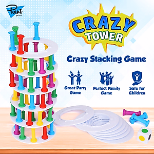 Point Games Crazy Tower - Stacking Tower Game with Fun Roman Column Design- Toppling Leaning Tower Toy with Dice - Developmental & Interactive Puzzle, Test Stabilizing Skills- Ages 5+