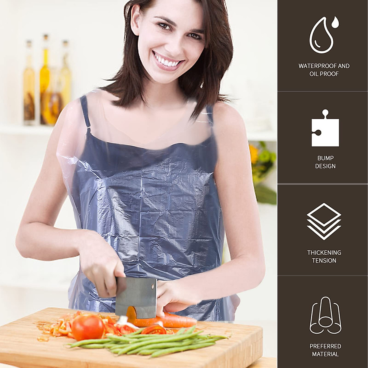 Yuroochii 100 Pieces Disposable Aprons，36×24 Inches Plastic Lightweight Apron for Painting Party, Cooking, Housework, Picnic