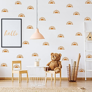 Sunshine Decal 4 Sheets Sun Wall Decal PVC Boho Wall Decals Removable Wall Sun Sticker Graphic Kids Playroom Decor for Nursery Kids Room Home Wall Art Playroom Decor (Half Sun Style)