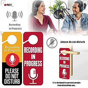 2 x Do Not Disturb Door Hanger Sign,Recording in Progress Do Not Disturb Door Hanger Sign,Recording in Progress Microphone Door Knob Hanger Sign for Offices Clinics (9.5 X 3.5 Inch)