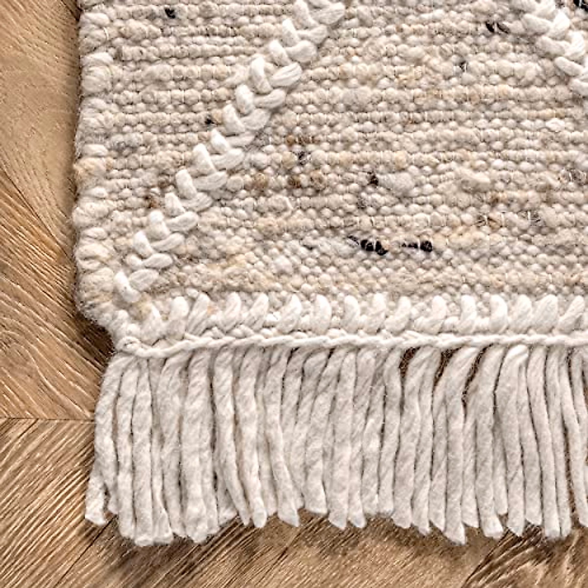 nuLOOM Brooklyn Textured Trellis Wool Fringe Area Rug, 9' x 12', Beige