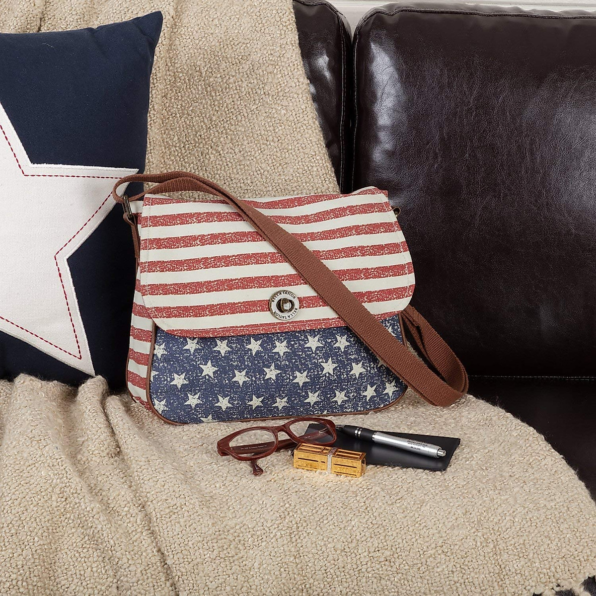 Bella Taylor American Dream Sleek Messenger Crossbody Purse Crossbody Bag; Red, Cream, and Navy