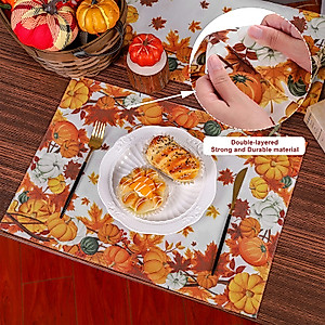 Ruisita 6 Pieces Fall Autumn Placemats 18 x 13 Inch Thanksgiving Placemats Table Mats Maple Leaves Pumpkin Placemat for Kitchen Decoration for Thanksgiving Parties Decoration