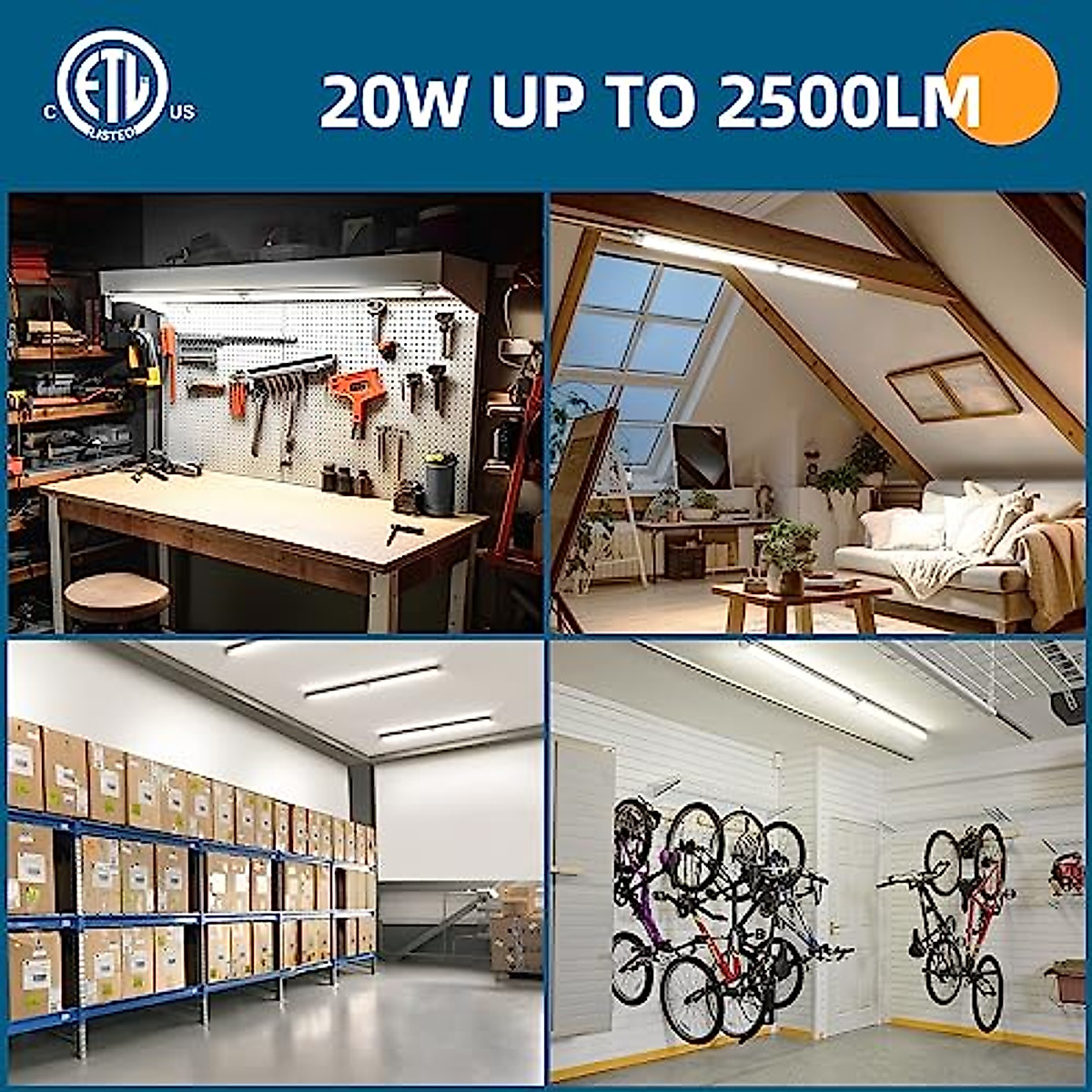 Barrina LED Shop Light 2ft, 20W 2500LM 5000K, T8 LED Light Fixture, Clear Cover, Ceiling and Utility Shop Light, Linkable Tube Lights, Shop Lights for Room, Garage, Workbench, Warehouse, 2-Pack