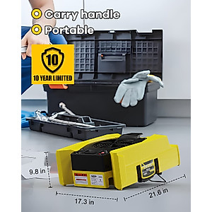 AlorAir 4 Pack Zeus 900 Air Mover Commercial Blower for Carpets, Walls, Plumbing Use, Variable Speed Floor Blower Fan, 950 CFM with 1.8 Amps, Circuit Breaker Protection, on-Board Duplex GFCI, Yellow