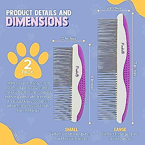 Poodle Pet Dog Combs for Grooming | 2 Pack | Stainless Steel Teeth Easily Remove Dirt | Proper Care Prevents Knots and Mats for Long and Short Haired Pets |Anti-Slip Comfort Grip Handle| Purple