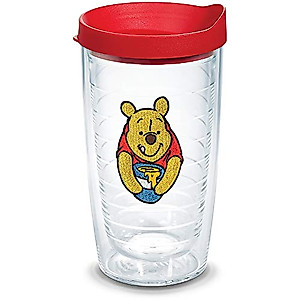 Tervis Disney-Winnie the Pooh Front & Back Insulated Tumbler with Emblem and Red Lid, 16Oz, Clear